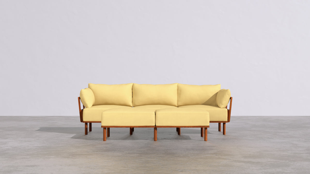 The Outdoor Jack 3-Seater Sofa + Bench Ottoman in Soleil – Jackfruit