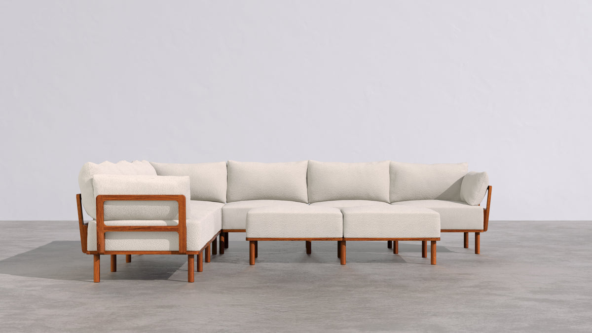 The Outdoor Jack 7-Seater Corner Sectional + Bench Ottoman in Mousse ...