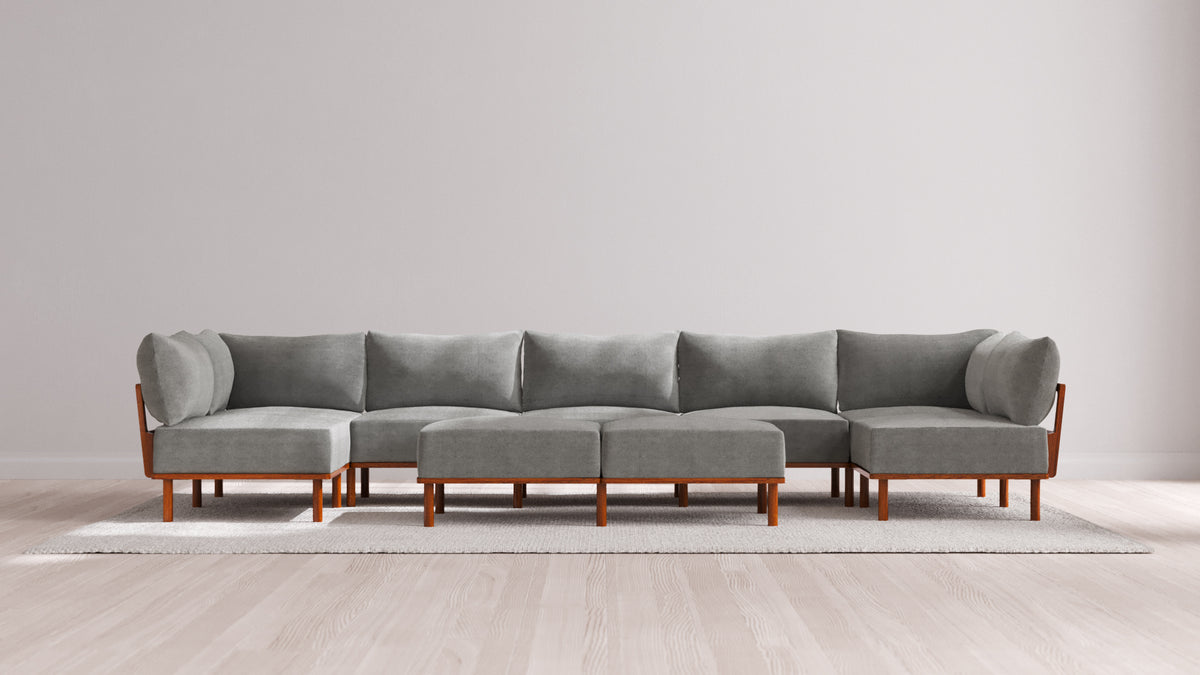 The Indoor Jack 7-Seater Open-Ends U-Sectional + Bench Ottoman in Dolo ...