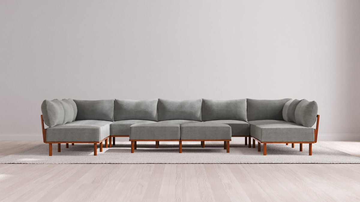 The Indoor Jack 9-Seater Open-Ends U-Sectional + Bench Ottoman in Dolo ...