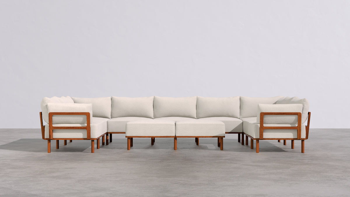 The Outdoor Jack 9-Seater U-Sectional + Bench Ottoman in Mousse – Jackfruit